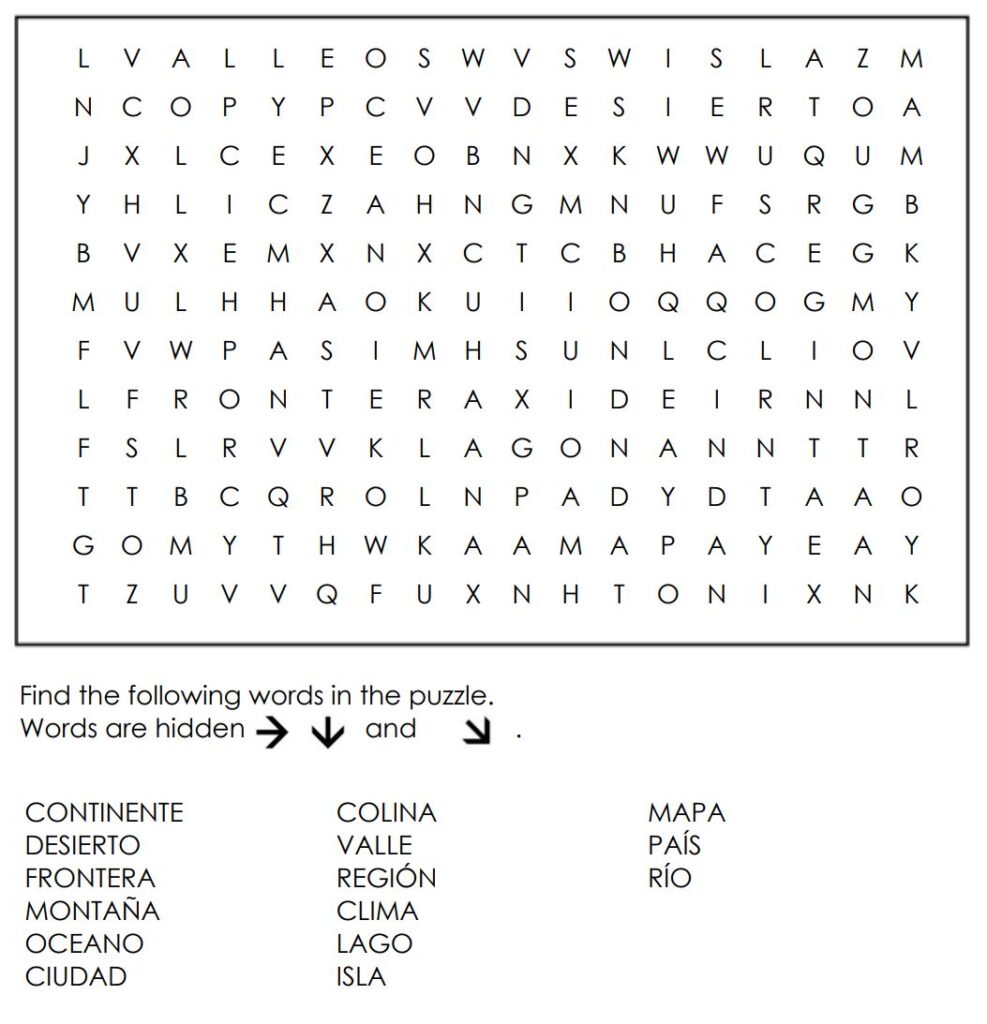 Spanish Find a Word Geography 🗺️ - SpanishForNoobs.com