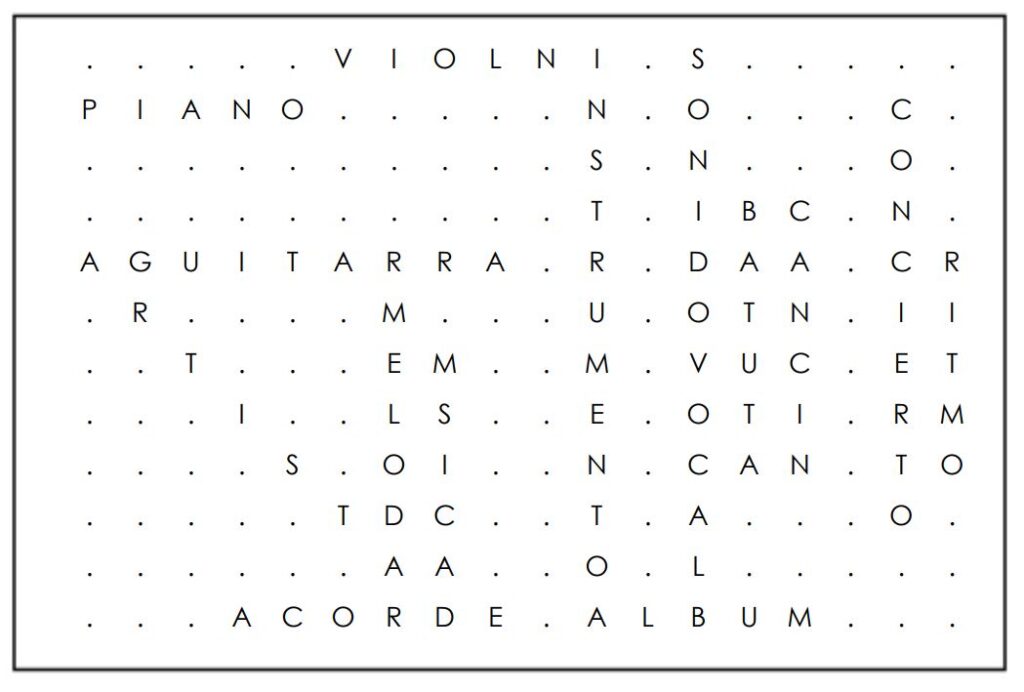 Printable Word Search Puzzle in Spanish | Music🎶 - SpanishForNoobs.com
