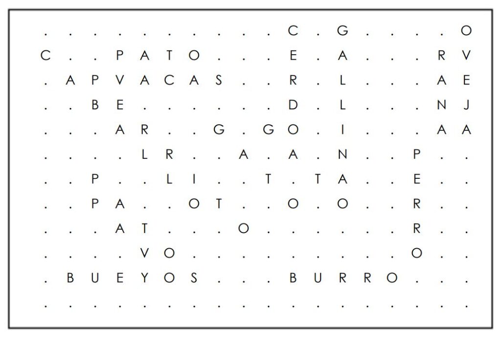 Printable word searches in Spanish | Farm animals - SpanishForNoobs.com