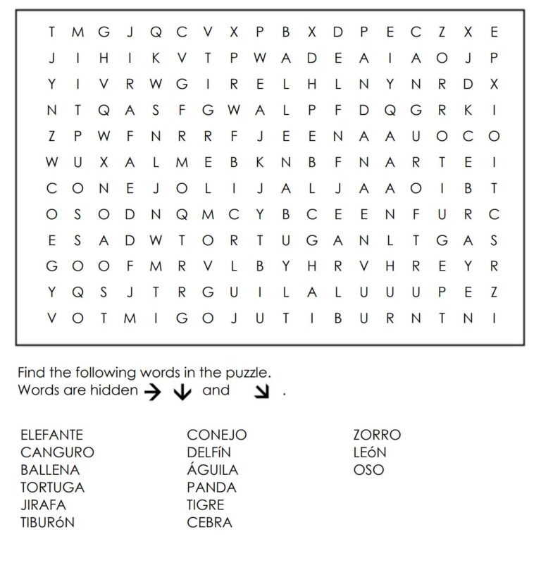 Spanish Word Search Printable (+PDF 100% Free): Animals 🦁 ...