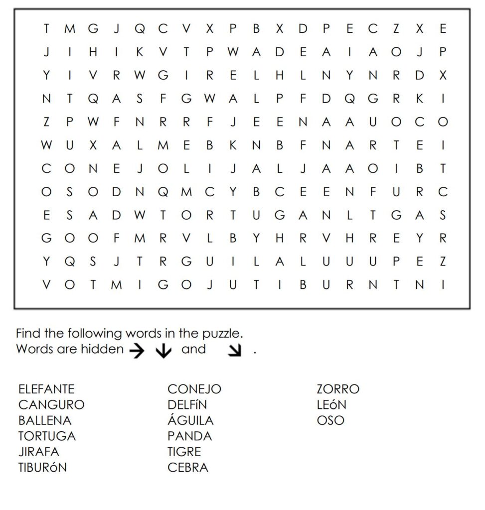 Spanish Word Search Printable (+PDF 100% Free): Animals 🦁 ...