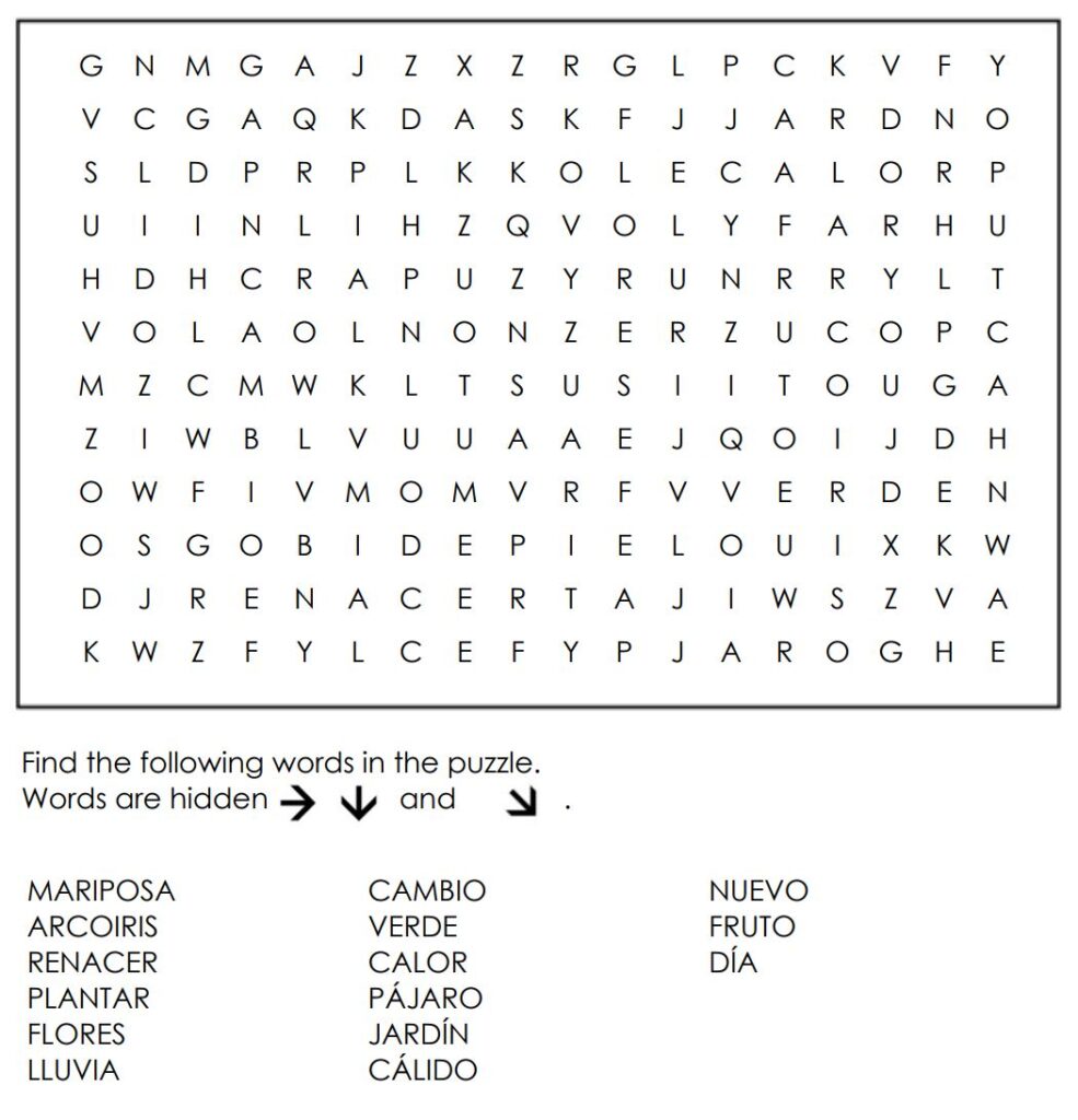 Printable Word Search Puzzle in Spanish | Spring 🌷 - SpanishForNoobs.com
