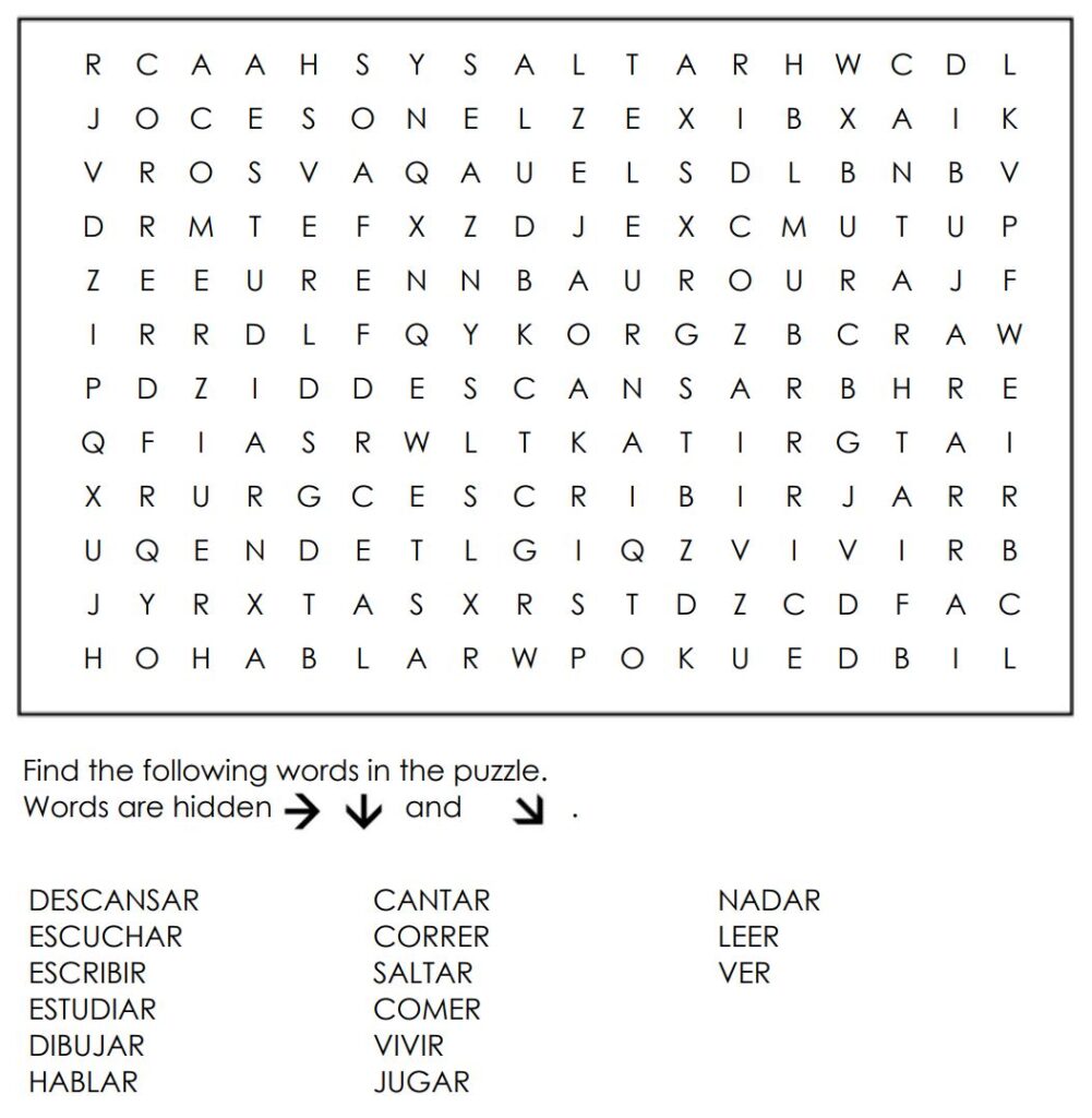 Printable Word Search Puzzle in Spanish | Useful Verbs 📖 ...