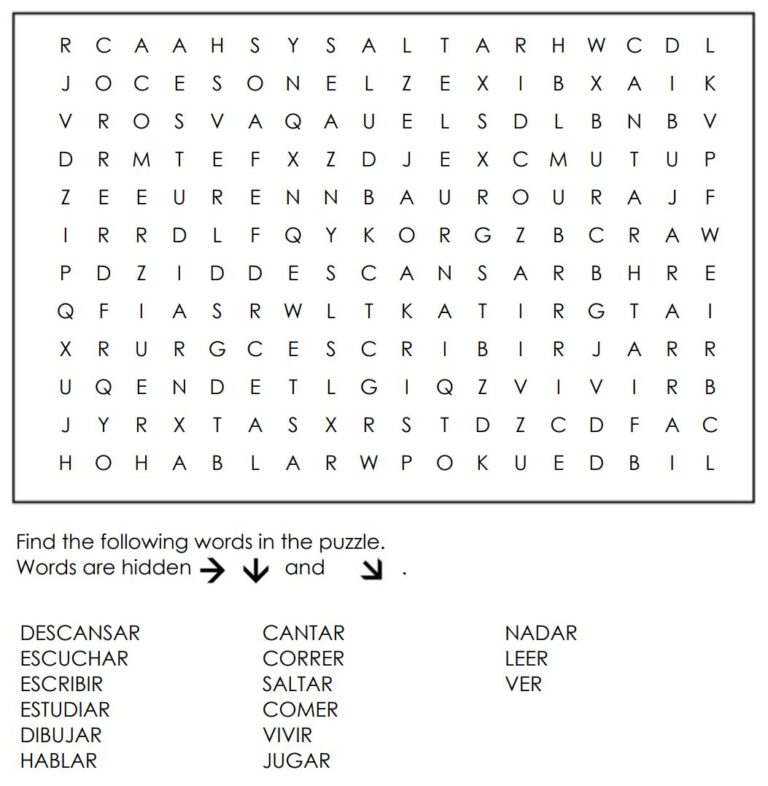 Printable Word Search Puzzle in Spanish | Useful Verbs 📖 ...